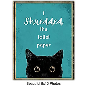 Teal Blue Bathroom Wall Decor - Funny Cat Bathroom Decor - Bathroom Rules Decorations for Women, Kitty, Kitten, Animal Lovers - Guest Bathroom - Restroom Sign - Bath Wall Decor - Powder Room Wall Art
