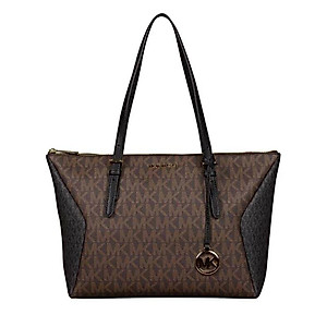 Michael Kors Coraline Large Logo and Leather Tote Bag (BROWN MULTI)