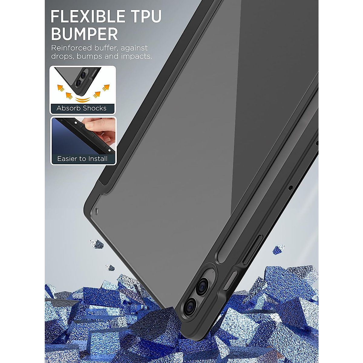 MoKo Case Fits Samsung Galaxy Tab S9 FE Plus 12.4-Inch 2023 (SM-X610/SM-X616), Lightweight Tablet Trifold Cover Case Transparent TPU + PC Back Shell with Pen Holder Slot/Auto-Wake, Black