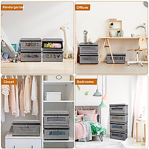 Stackable Storage Bins, 3 Storage Drawers, Drawer Dresser with Front Windows and Carrying Handles, 3 Drawer Organizer with Lid can be Used Independently, for Nursery, Office, Living Room