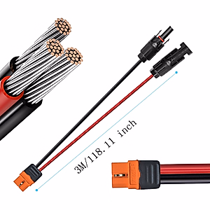 ZkeeShop Solar Charge Cable Solar Connector to XT60i Adapter Connector Connecting Solar Panel XT60i-F Extension Cable 12AWG Cable Compatible for Solar Generator Portable Power Station 3m(10FT)