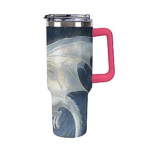 White Dragon Soaring Moon Moonlight 40oz Water Bottle Double Wall Insulated Tumbler with Handle Leakproof Travel Mug Light Rose Red-style