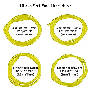 Mowtiler 4 Size 4-Feet-Long Fuel Line Gas Hose Tube for Small Engine Stihl Weedeater Craftsman Husqvarna String Trimmer Chainsaw Blower with Snap in Primer Bulb