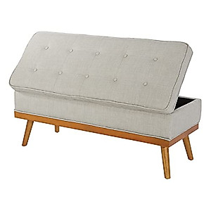 OSP Home Furnishings Katheryn Storage Bench with Tufted Seat and Wood Finish Legs, Grey Fabric