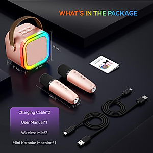 Karaoke Machine for Kids Adults, Portable Bluetooth Mini Karaoke Microphone Singing Speaker with 2 Wireless Mic and Light,Toys for All Smartphones,Birthday, Family,Home Party (Rose Gold)