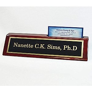 Desk Name Plate with Card Holder | Custom Name Plate | Personalized Desk Plate with Business Card Holder