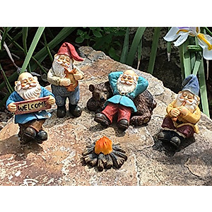 GlitZGlam Happy Gnomes Camp - 6 Piece Garden Gnome Set for The Miniature Fairy Garden
