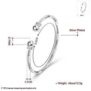 Bangle Bracelet Gift 925 Sterling Silver Bangle Bracelet Open Bangles Two Bead Cuff Frosted Silver Bracelet Jewelry Women
