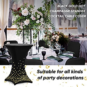 Cocktail Table Covers Highboy Cocktail Table Spandex Covers Gold Dot for Happy New Year, 32 x 43 in Fitted Stretch Cocktail Tablecloth for Round Tables for Wedding, Banquet and Party (Black, 4 Pcs)