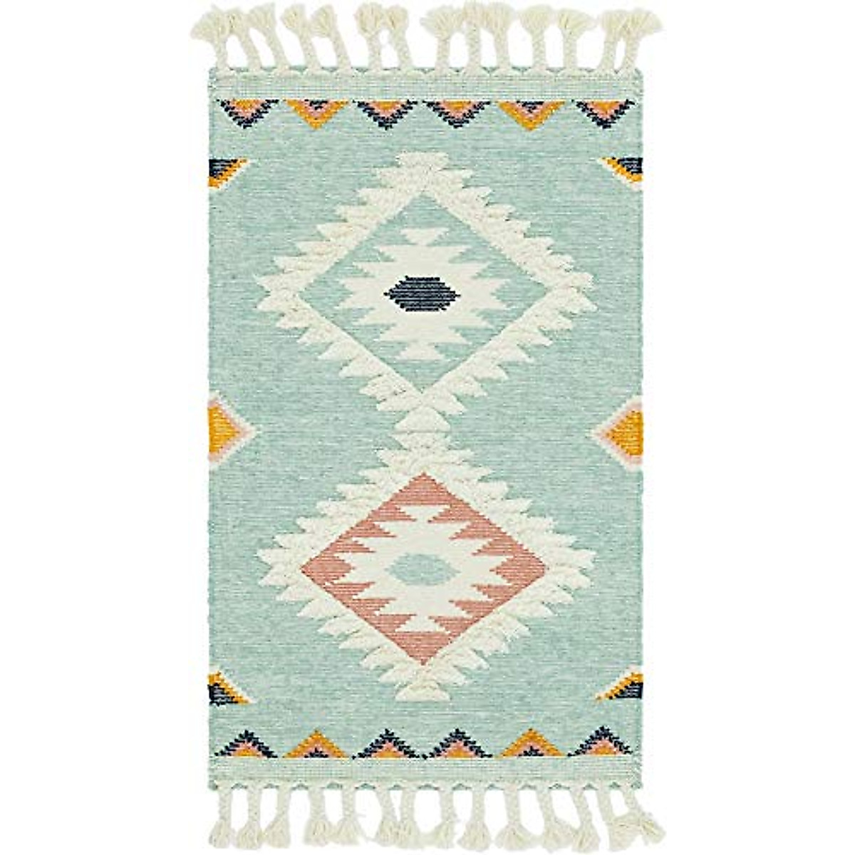 Unique Loom Mesa Collection Geometric, Natural Fibers, Southwestern, Bohemian Area Rug, 3' 3" x 5' 1" Rectangle, Light Aqua/Ivory