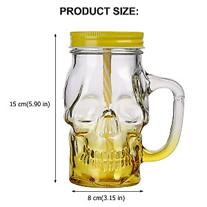 Skull Mason Mug 2pcs Skull Mason Jar Mug Tumbler Cup With Cover And Set Halloween Glasses Drinking Skull Cup For Party- 500ML Halloween Mason Mug