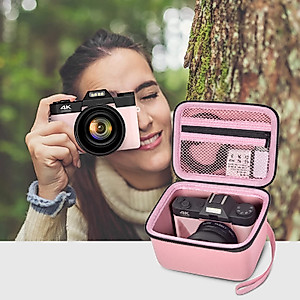 Vlogging Camera Case Compatible with brewene/for Femivo/for KVUTCIEIN/for Duluvulu 4K 48MP Digital Cameras for Youtube. Vlog Camera Carrying Storage for Lens, Cable and Other Accessories (Pink)