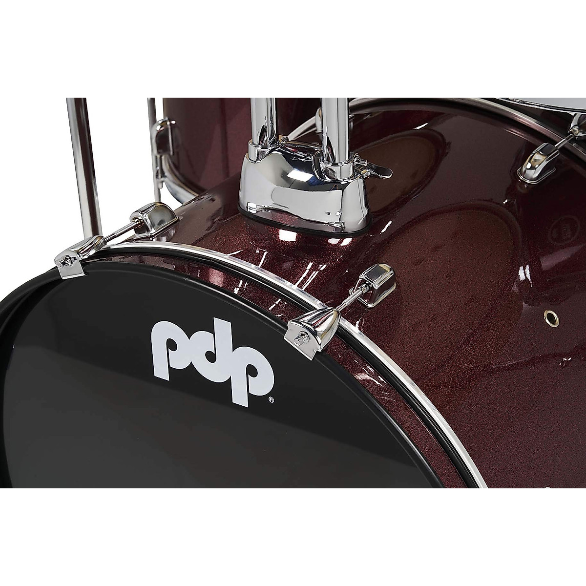 Pacific Drums Center Stage Complete Drumkit, 5 Drum Set, Ruby Red Sparkle, 7x10, 8x12, 14x16 Floor, 16x22 Kick, 5x14 Snare (PDCE2215KTRR)