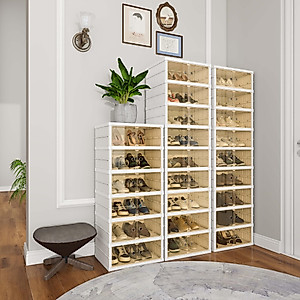 FLEXIMOUNTS Shoe Rack Organizer Storage Box 9 Tiers-18 Pairs, Portable Folding Shoe Rack for Closet Entryway, Collapsible Shoe Cabinet with Magnetic Clear Door for Front Door Entrance