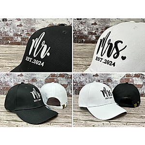 Embroidered Matching Mr Mrs EST 2024 Hats, Black White Bride Groom Dad Hat Baseball Caps, Gifts for Anniversary Newlywed Honeymoon
