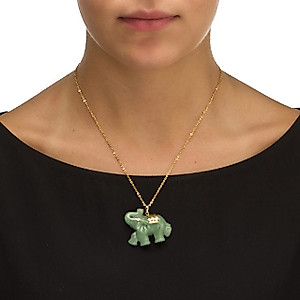 PalmBeach 14K Yellow Gold Genuine Green Jade and Round Genuine Pink Sapphire Lucky Elephant Charm Pendant Pendant (32mm)