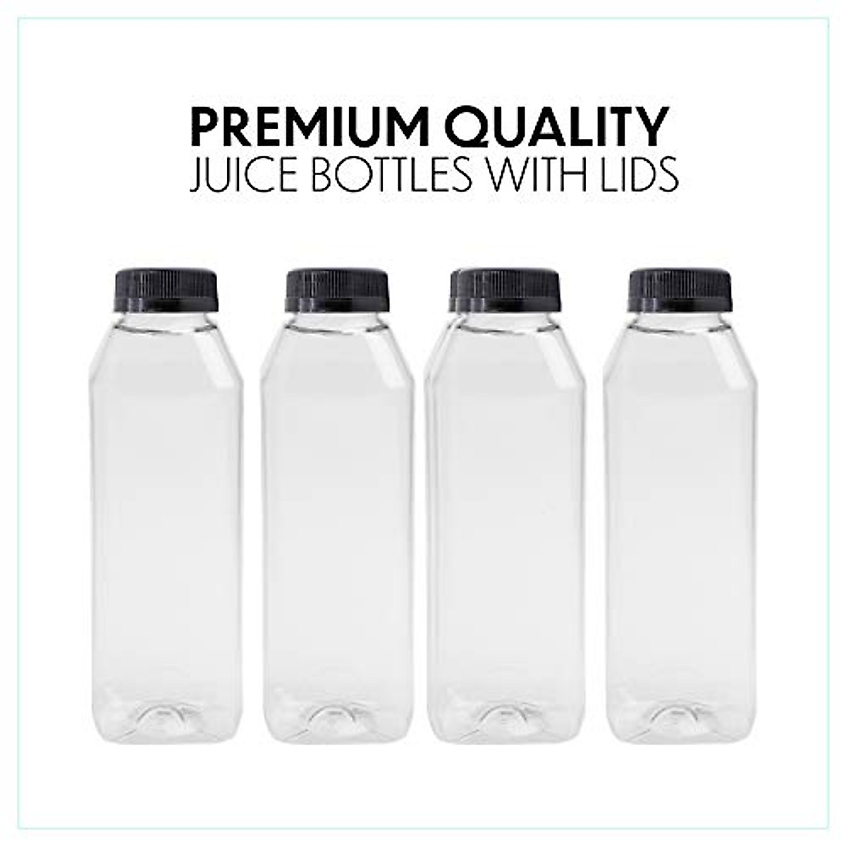 Cold Press Masticating Juicer With 16 oz Plastic Juice Bottles With Black Caps And Juicing Recipe Book, Includes Funnel And Brush