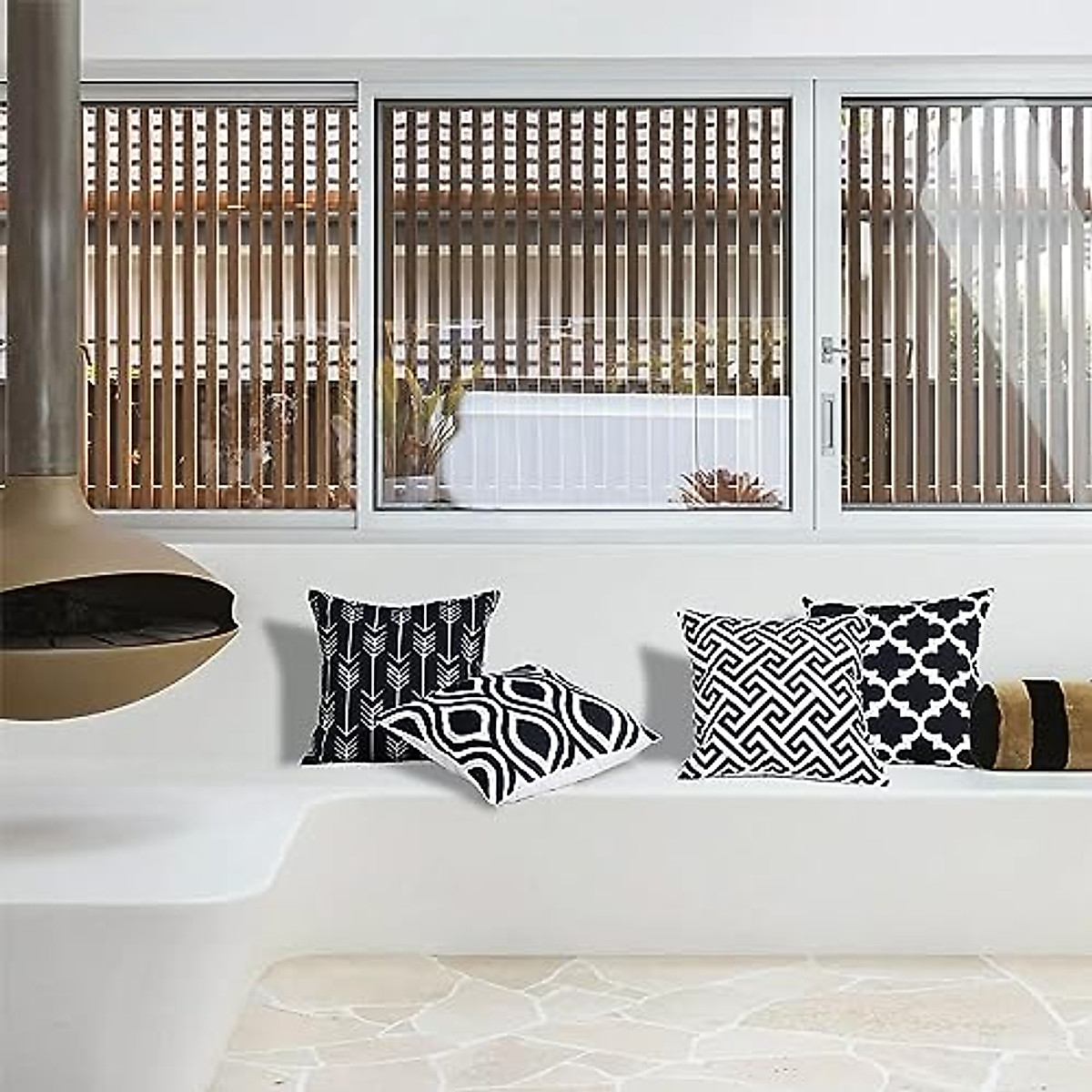 Top Finel 100% Durable Canvas Square Decorative Throw Pillows Cushion Covers Pillowcases for Sofa,Set of 6,18×18 Inch-Black