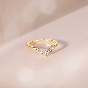 Mameloly CZ Wedding Bands for Women Gold Pear & Round Shaped Cubic Zirconia Curved Stackable Engagement Rings for Her Size 6.5