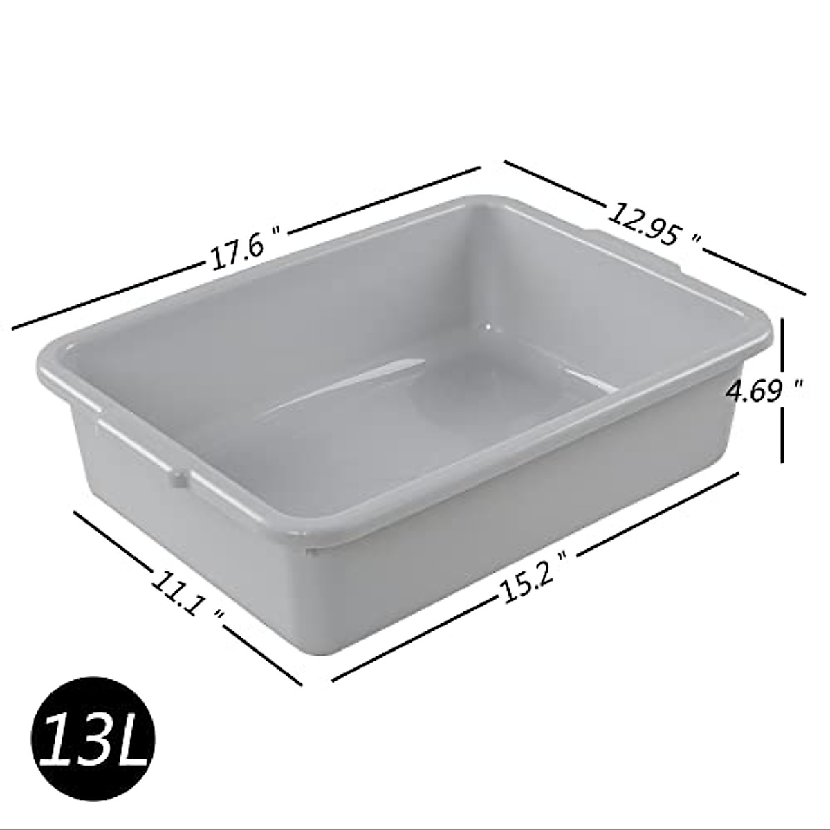 Utiao 13 L Commercial Bus Tub Box, 3-Pack Dishpan Basin Tub, Grey