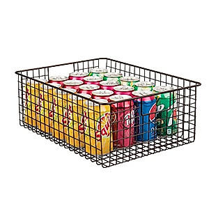 mDesign Metal Wire Food Storage Basket Organizer with Handles for Organizing Kitchen Cabinets, Pantry Shelf, Bathroom, Laundry Room, Closets, Garage - Concerto Collection - Bronze