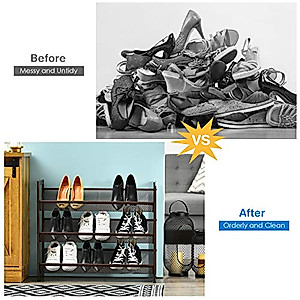 Tangkula 3-Tier Metal Shoe Rack, Stackable Flat & Slant Adjustable Shoe Storage Stand, Space Saving Shoes Shelf, Freestanding Shoes Rack Organizer for Entryway, Hallway