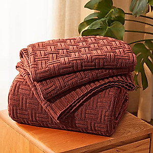 Aormenzy 50x60 Throw Blanket, Soft Cozy Acrylic Throw Blanket, Cable Knit Throw Blanket for Couch Sofa Bed, Rust