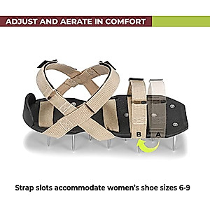 PLANTNOMICS Lawn Aerator Shoes with Hook-and-Loop Straps, User Manual, Wrench – Pre-Assembled, Fully Adjustable, One-Size-Fits-All – Lawn and Garden Tool Reduces Thatch, Revives Soil Health, Camel