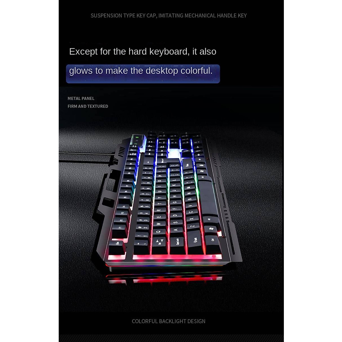 NC Backlit RGB Keyboard and Mouse Combination, Adjustable Breathing Light, Wired Gaming Keyboard, Wrist Rest Keyboard, Adjustable DPI Gaming Mouse, Suitable for Mac, PC and Laptop Gamers (Black)