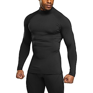 TSLA Men's Thermal Long Sleeve Compression Shirts, Mock/Turtleneck Winter Sports Running Base Layer Top, Heatlock Mock Neck Black, Large