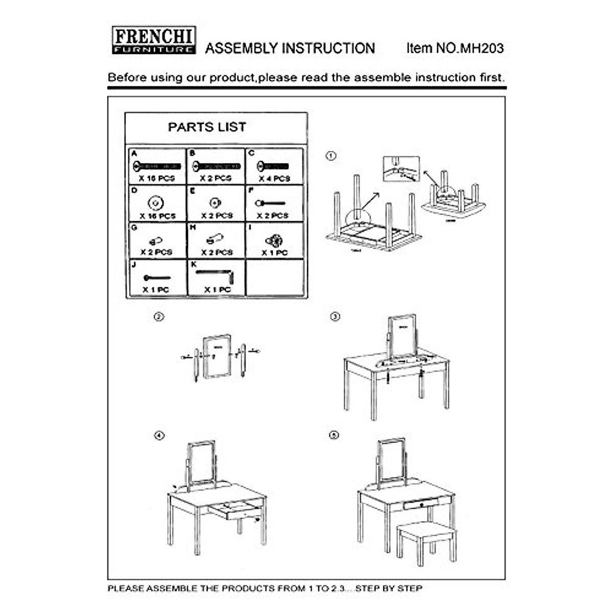 Frenchi Home Furnishing Vanity Set, One Mirror, White