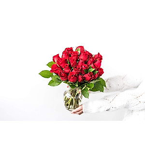 From You Flowers - Two Dozen Red Roses with Chocolates with Glass Vase (Fresh Flowers) Birthday, Anniversary, Get Well, Sympathy, Congratulations, Thank You