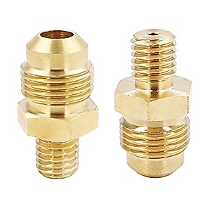 MENSI Brass Propane Gas Jet Nozzle Sprayer 1.96mm Orifice（0.0772"） with 3/8" Male Flare and M10x1.5mm Thread for Burner Inlet for Fire Pits, 2 Pack