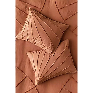 3 Pieces, Queen Size, 300 TC, Pure Washed Percale Cotton Down Comforter Cover with Zip Closure | Ultra Soft & Lightweight, Easy Care Bedding Set of 1 Tufted Duvet Cover + 2 Pillow Covers - Terracotta