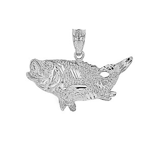 925 Sterling Silver Sea Bass with Tail Up Pendant