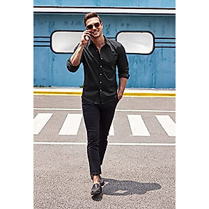 COOFANDY Mens Dress Shirts Long Sleeve Slim Fit Button Down Untucked Shirt Black