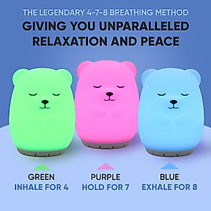 Mindfulness 'Breathing Bear' | 4-7-8 Guided Visual Meditation Breathing Light | 3 in 1 Device with Night Light & Noise Machine for ADHD Anxiety Stress Relief Sleep - Gift Kid Adult Women Men (Bear)