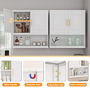GAIOUS Metal Bathroom Wall Cabinet, Over Toilet Storage White with Open Shelf, Wall Mounted Medicine Cabinet with 2 Doors and Adjustable Shelves, Floor Cupboard for Kitchen Bedroom Living Dining Room