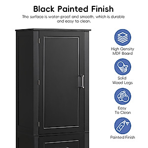 Virubi 61.4 in Tall Bathroom Floor Storage Cabinet, Wood Bathroom Cabinet with 2 Drawers and 2 Adjustable Shelves, Bathroom Cabinets Freestanding Bathroom Storage Organizer (Black)