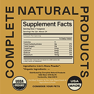 Complete Natural Products Organic Lion's Mane Mushroom for Pets - 4oz - Pure Organic Lion's Mane Mushroom