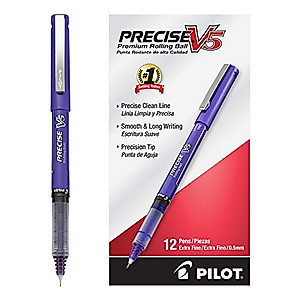 PILOT Precise V5 Stick Liquid Ink Rolling Ball Stick Pens, Extra Fine Point (0.5mm) Purple Ink, 12-Pack (25106)
