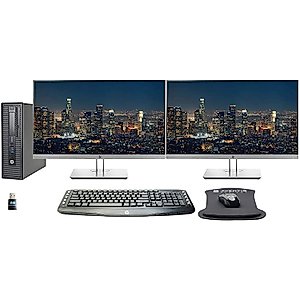 HP EliteDesk 800 G1 SFF Desktop, Intel i7, 16GB, 500GB SSD, Dual (2) E243 24 HP FHD Monitors, WiFi, Windows 10 Pro (Renewed)