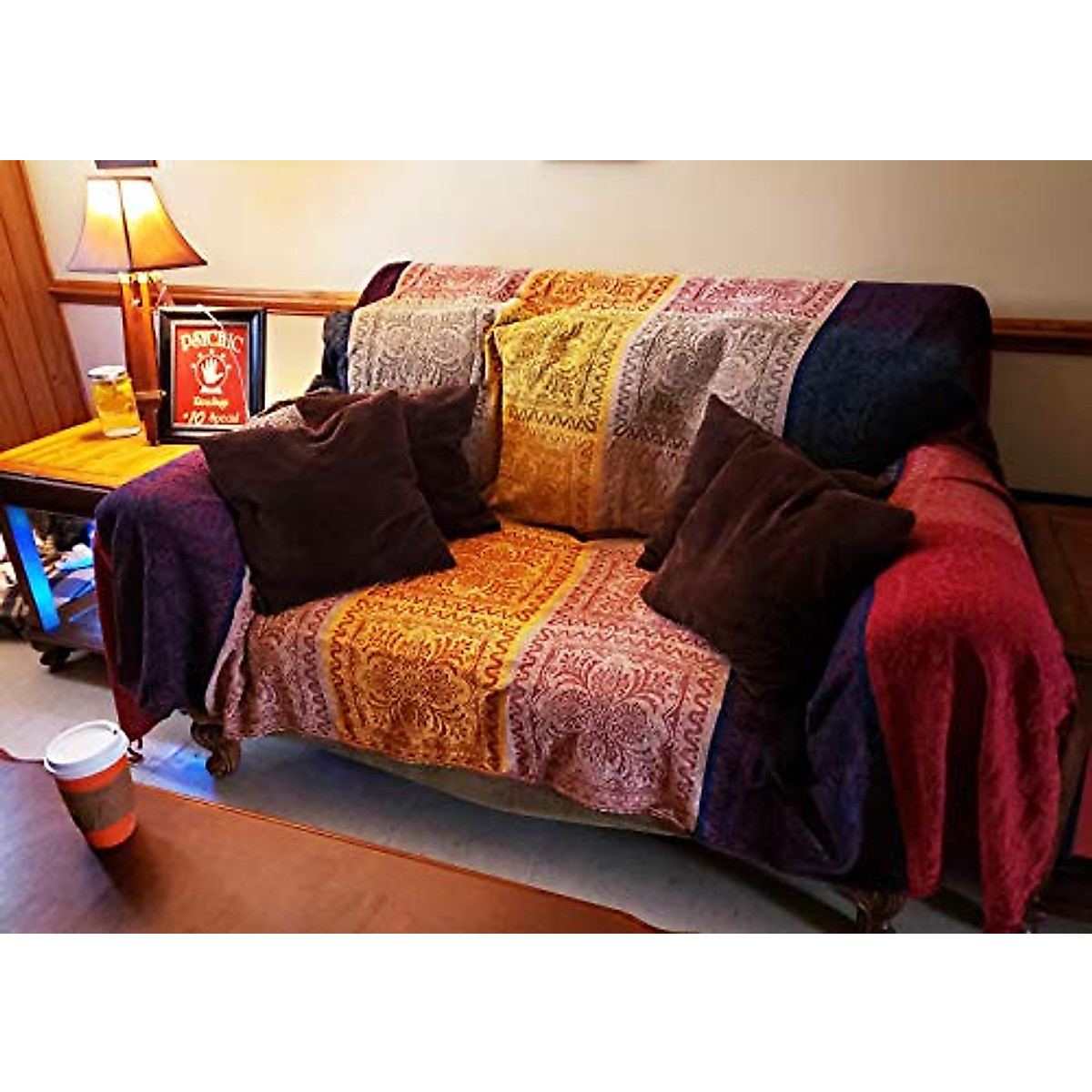 AIVIA Boho Throw Blanket, Colorful Chenille Jacquard Bohemian Chair Recliner Furniture Cover Aztec Hippie Throws Loveseat Sofa Blankets (60" x 75", Red Green Navy Yellow)