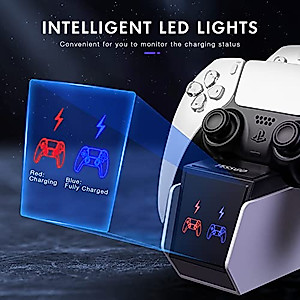 TESSGO PS 5 Dual Controller Charging Station with LED Indicators, PS 5 Charger with Fast Charging USB Cable