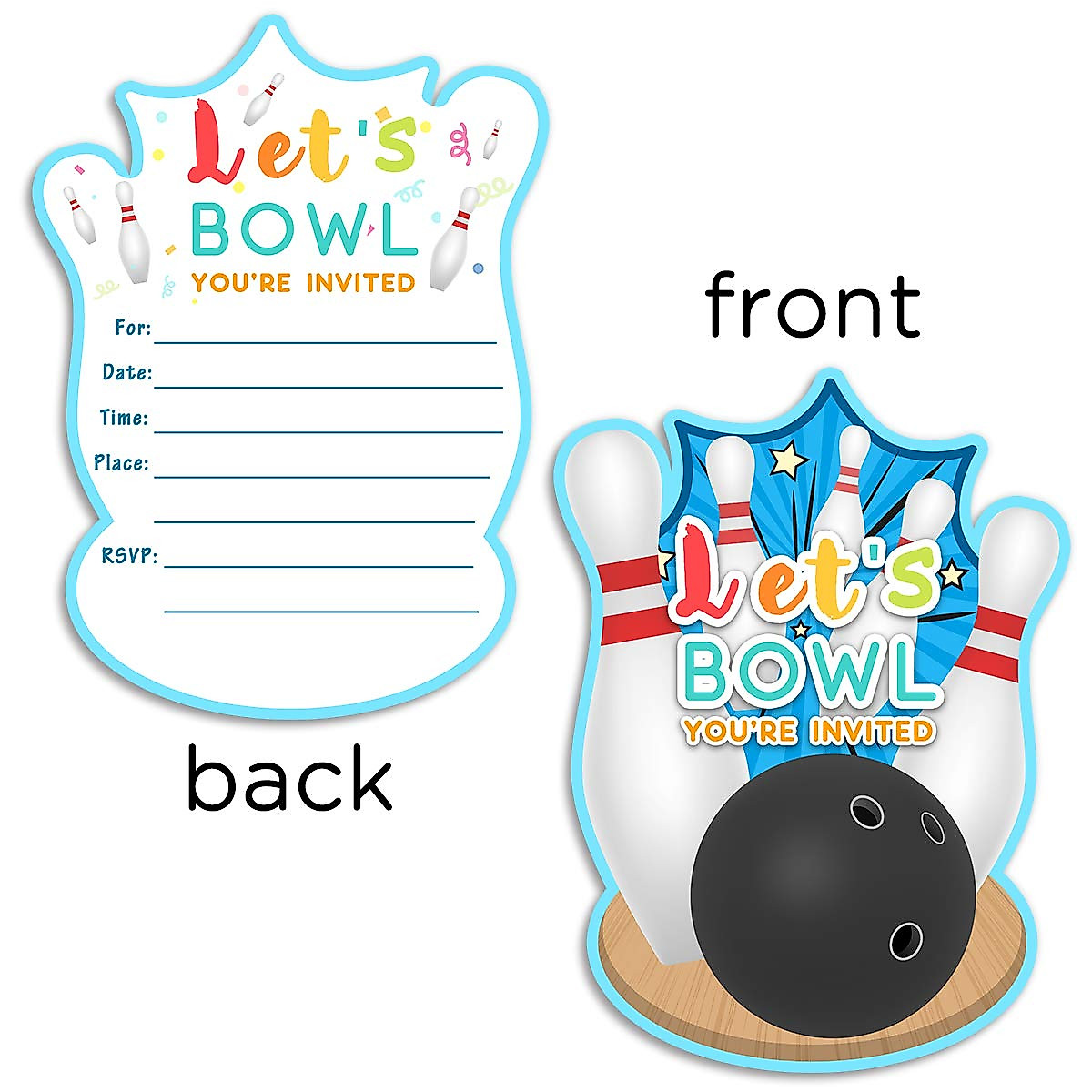 Yangmics Direct 30 Bowling Birthday Party Invitations with Envelopes-Double Sided -Shaped Fill-in Invitations