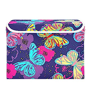 innewgogo Butterflies Painting Storage Bins with Lids for Organizing Collapsible Storage Cube Bin with Handles Oxford Cloth Storage Cube Box for Car