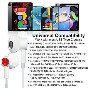 Jelanry USB C Headphone with Microphone, USB Type C Earbuds Magnetic Wired Earphone Volume Control for iPad 10 Mini Air Samsung Z Fold 4 Flip 3 Galaxy S22 S21 S20 Pixel 7 Pro OnePlus 10 9 Pro, White