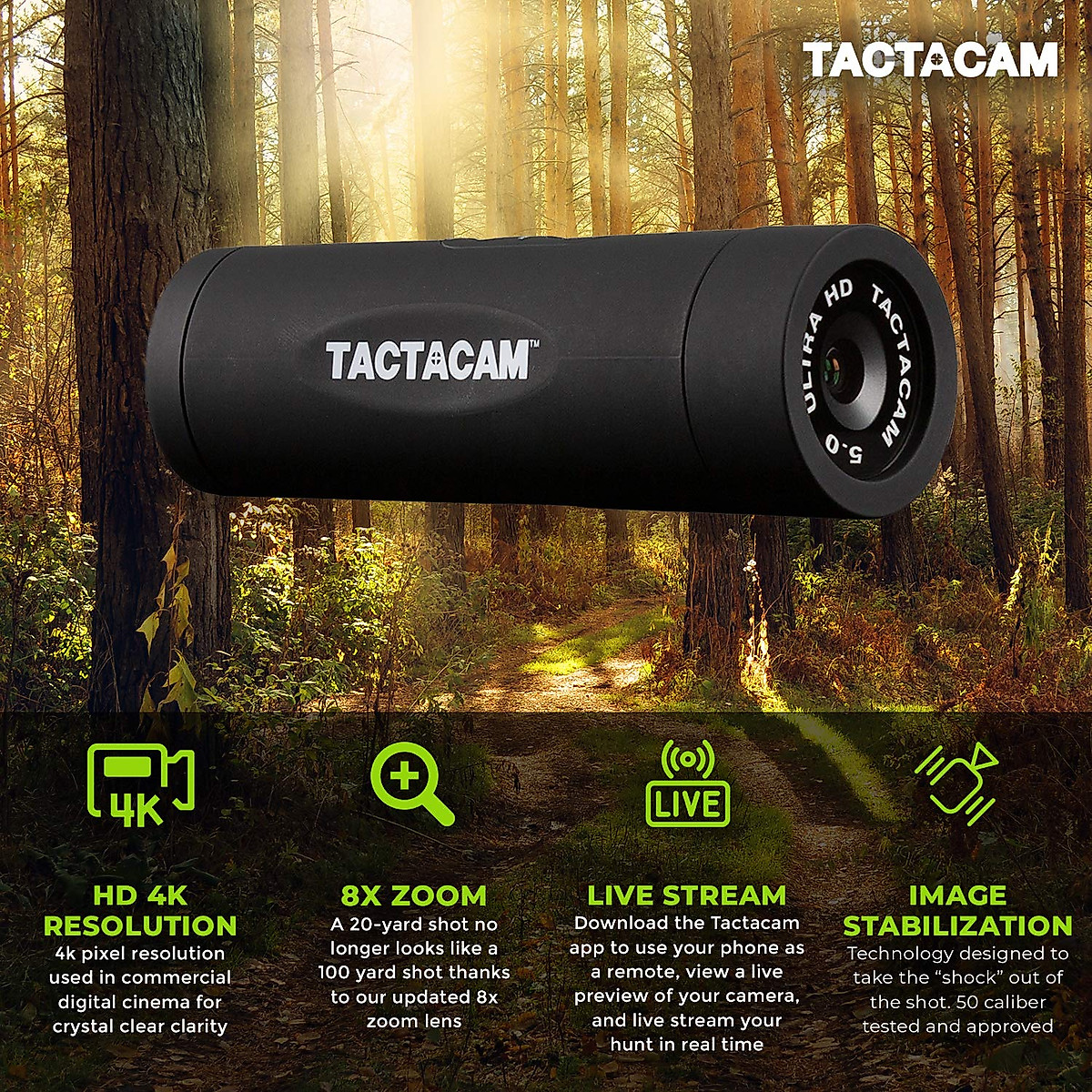 TACTACAM 5.0 Hunting Action Camera + Bow Stabilizer Mount and 64GB MicroSD Card