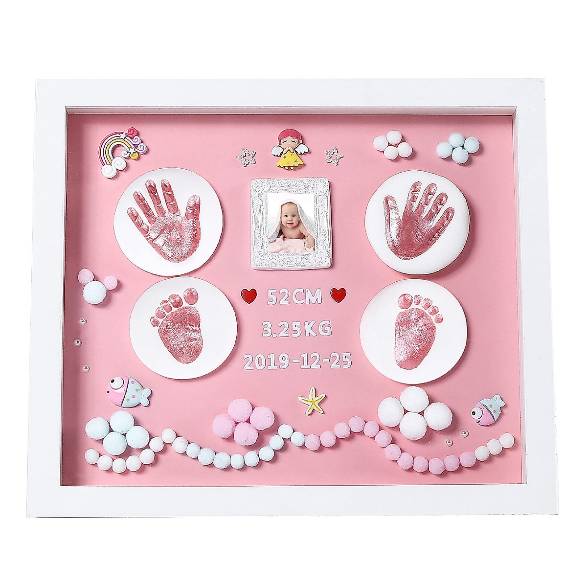 Nifyto Baby Handprint Footprint Ornament Keepsake Maker Kit, Baby Nursery Memory Art Kit, Baby Shower Gifts, Xmas Gifts, Precious Moment for Newborn,Baby Boy/Girl, Personalized Baby Prints(Pink)