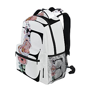 TropicalLife Letter E with Flower Backpacks Bookbag Shoulder Backpack Hiking Travel Daypack Casual Bags